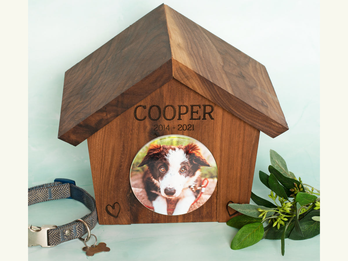 Dog Memorial Dog House Urn Box with Custom Photo & Quote – Cades and Birch