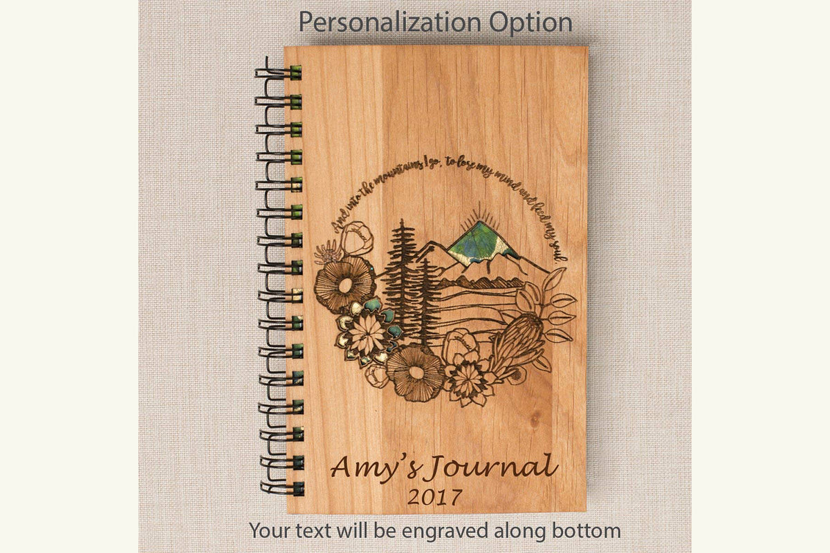 Mountains Personalized Wood Journal - Bamboo, Alder, Birch Options ...